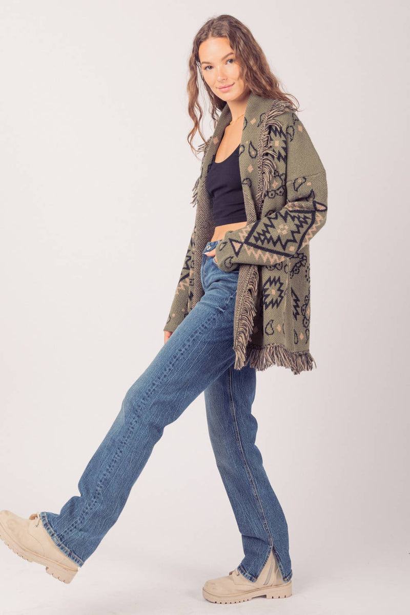 Aztec Shawl Cardigan-Olive – Sweet Tea Refill